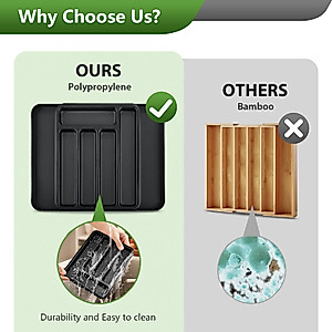 Gelply 1 PC Silverware Drawer Organizer, Expandable 7 Compartment Utensil Tray for Kitchen Drawers, Large Adjustable Flatware Organizer, Kitchen Organization for Forks Spoons Knives Storage - Black