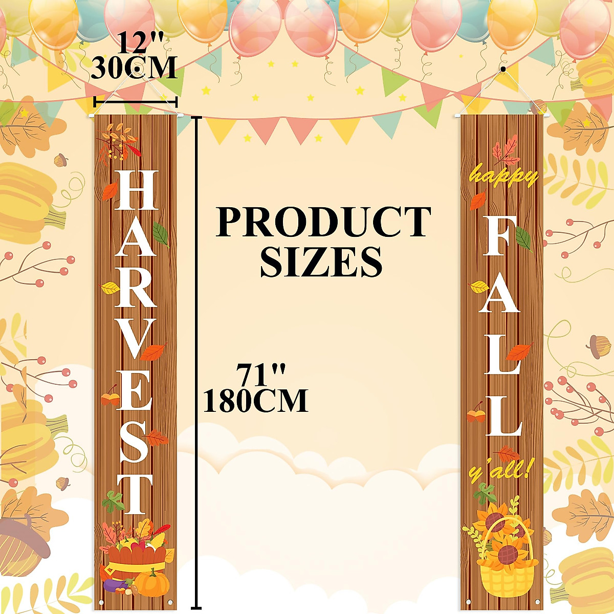 Uniwish Happy Fall Y'all Porch Banner Front Door Sign Harvest Bunting Vertical Welcome Hanging Flags for Fall Thanksgiving Decorations Garland Autumn Farmhouse Home Yard Decor