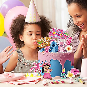 Compr Pink Cake Topper- 12Pcs Blue Cartoon Cake Decorations for Girls Boys Kids Birthday Party Baby Shower Summer Party Supplies