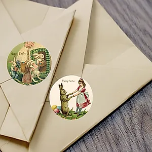 Miatoi 80 Vintage Easter Stickers, Victorian Happy Easter Stickers Labels, Retro Easter Eggs Bunny Gift Party Favor Decorations(HEST-1)