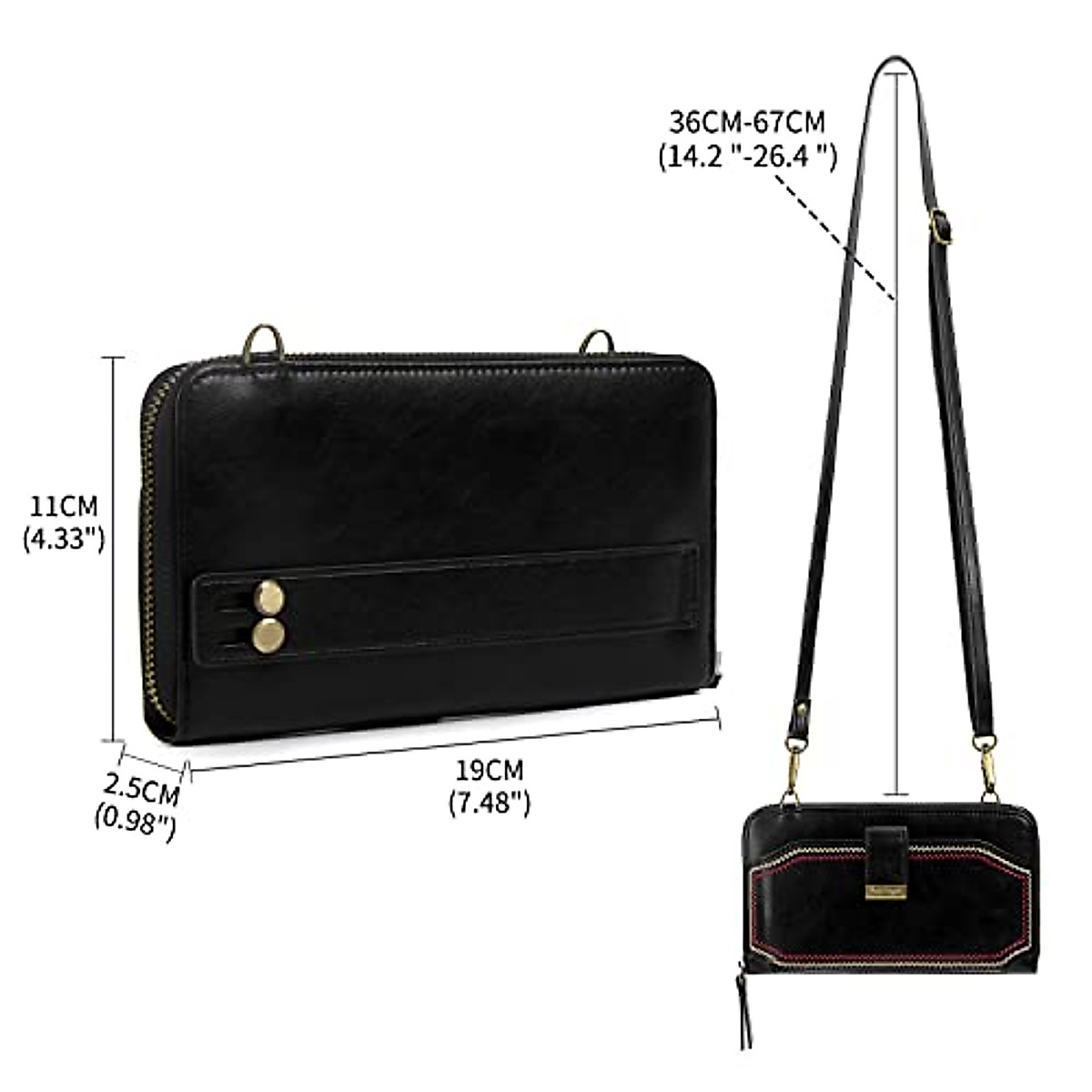 Pearl Angeli Small Crossbody Phone Bag RFID Cell Phone Purse Wristlet Credit Card Wallet Shoulder Bag Travel Black