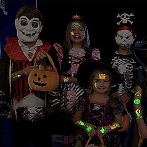 Partywind 10 Sheets Luminous Halloween Temporary Tattoos for Kids, Glow Halloween Decorations Birthday Party Favors Supplies, Halloween Fake Tattoos Goodie Bag Fillers Games Accessories for Party