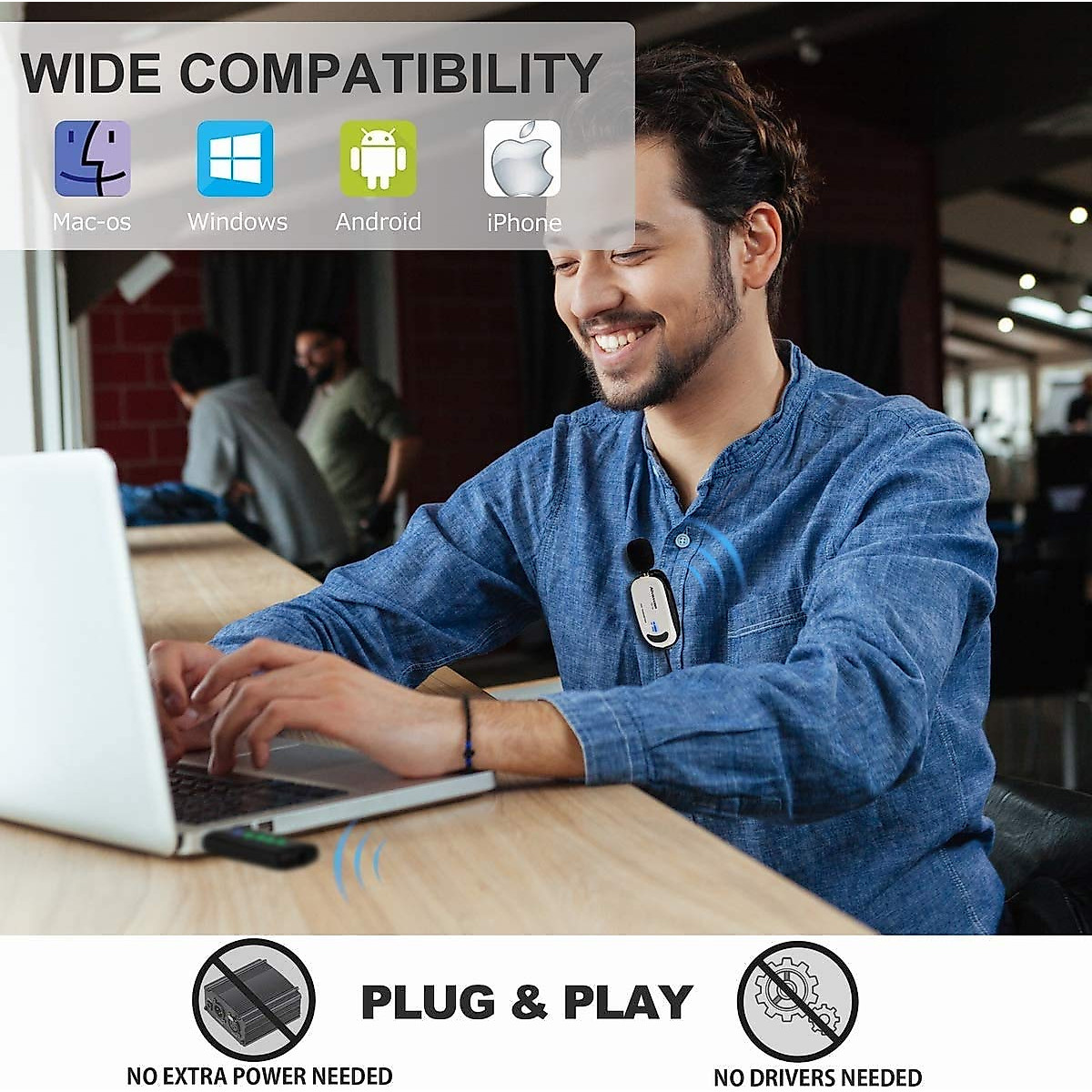 Alvoxcon Wireless lavalier Microphone for iPhone & Computer USB Lapel Mic System for Android, PC, Laptop, Speaker, Podcasting, Vlog, YouTube, Conference, Vocal Recording, Gaming (with Monitor Jack)