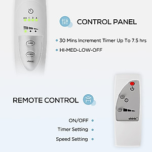 shinic Oscillating Pedestal Fan with Remote Control,3-Speed,Quiet and Powerful,Adjustable Height& Tilt,Auto-off Timer,16-Inch Stand Fan for Home,Bedroom,Living Room,Office,White