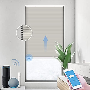 THIRDREALITY ZigBee Smart Blind, Motorized Blackout Window Shades with Remote, Cordless Honeycomb Blinds, Automatic Height Setting, AA Batteries Powered, 27" W x 72" H Beige/White