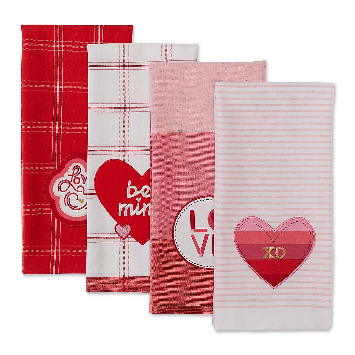 DII Valentine's Day Collection Kitchen, Dishtowel Set, 18x28, Love Assorted, 4 Piece