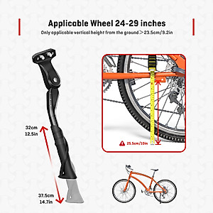 HENMI Bike Kickstand for Adult Bikes, Adjustable Bicycle Kickstand for Most 24"-29", 4 Holes, Non-Slip Sole, Aluminum Alloy Material, Kickstand for Mountain Bike/Trek Bike