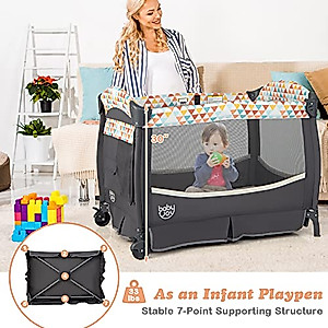 BABY JOY 4 in 1 Pack and Play, Portable Baby Playard with Bassinet & Flip-away Changing Table, Canopy, Infant Bassinet Activity Center with Storage Basket, Oxford Bag from Newborn to Toddlers (Yellow)