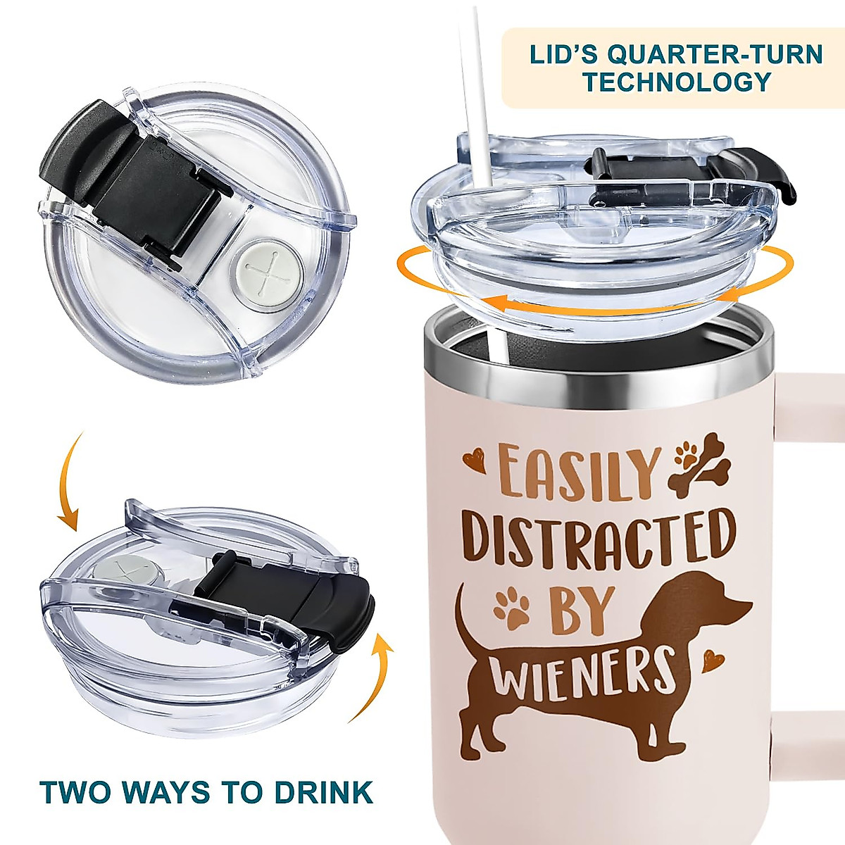 AT2Z GLOBAL Dachshund Gifts For Women, Dog Lovers - Mothers Day Gifts From Dogs - Birthday Gifts For Dackel Owners - Christmas Gifts for Dachshund Mom - Wiener Dogs 40oz Tumbler With Handle & Straw