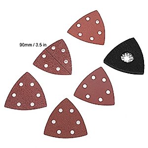 100pcs Sanding Paper, 80mm 60/80/120/180/240 Grits Triangular Hook & Loop Triangle Sandpaper +1 Sand Pad for Bosch Fein Oscillating Multi Tool