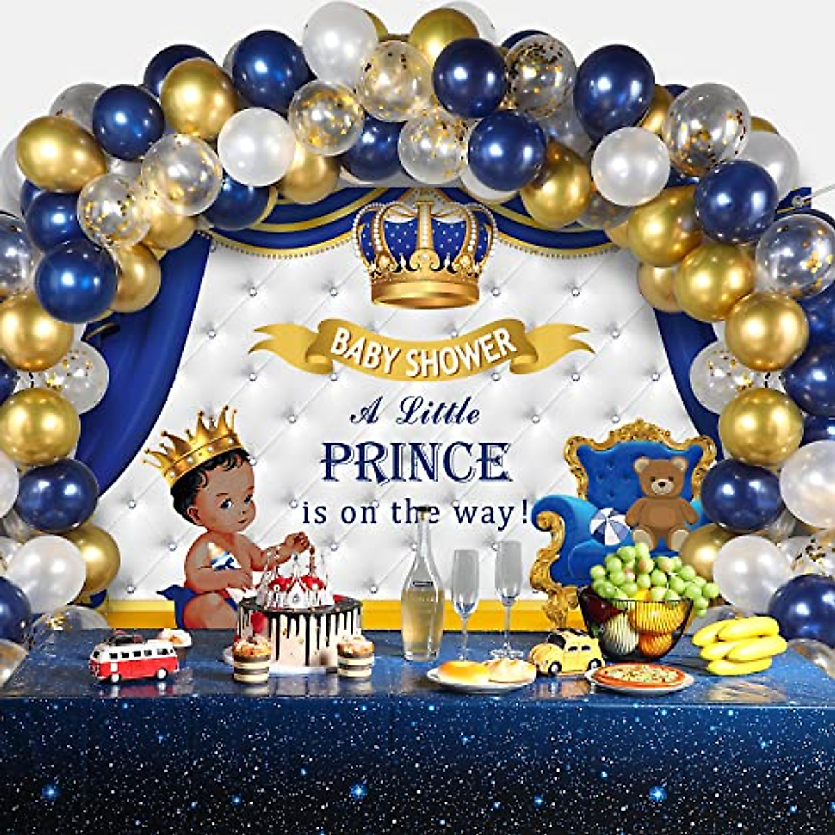 Royal Prince Baby Shower Decorations Include Royal Blue Gold Confetti Balloons Kit Royal Little Prince Photography Background Banner for Little Prince Boys Baby Shower Party Supplies Decor