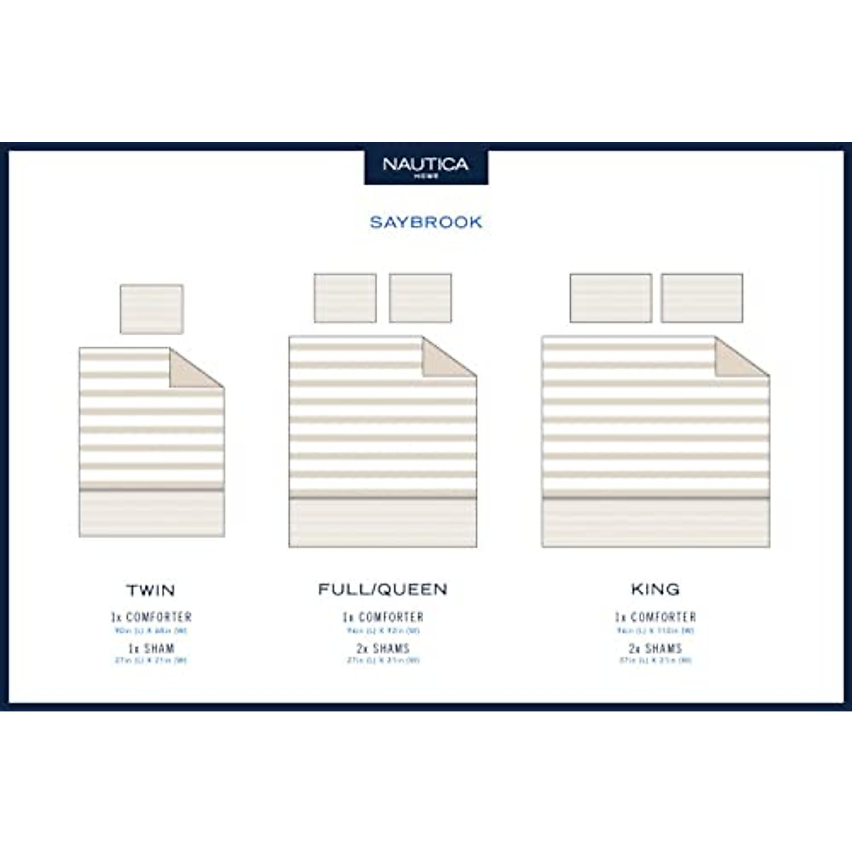 Nautica - King Size Comforter Set, Cotton Reversible Bedding with Matching Shams, Ideal Home Decor for All Seasons (Saybrook Beige, King)