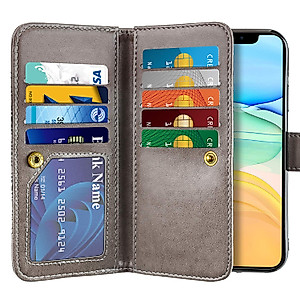 Vofolen 2-in-1 Case for iPhone 11 Case Wallet Credit Card Holder ID Slot Detachable Hybrid Protective Slim Hard Shell Magnetic PU Leather Folio Pocket Flip Cover for iPhone 11 6.1 inch Mandala Grey