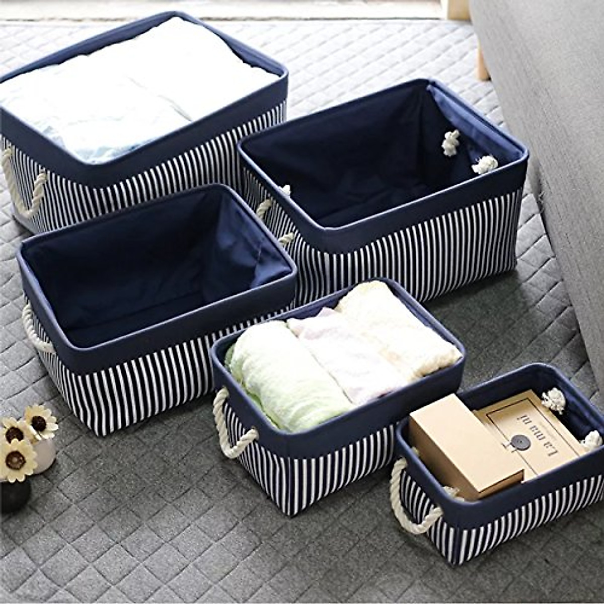 Queenie Wong 2 Pack Closet Canvas Fabric Storage Basket Storage Bins Organizing Baskets for Shelves, Closets, Laundry, Nursery, Decorative Baskets for Gifts Empty