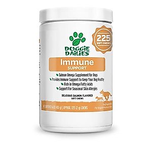 Doggie Dailies Omega 3 for Dogs, 225 Soft Chews, Salmon Oil for Dogs with Apple Cider Vinegar, Bee Pollen, Kelp, Zinc & Biotin - for Healthy Skin & Coat, Immune System & Seasonal Allergy Support