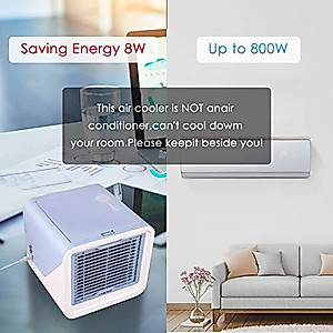 Air Cooler, Mini Portable Air Conditioner Fan Noiseless Evaporative Air Humidifier, Personal Space Air Conditioner, Mini Cooler,3 Gear Speed, LED Night, Office Cooler Humidifier & Purifier