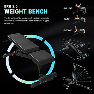 ER KANG Power Cage, 1200LBS Power Rack with LAT Pulldown, Multi-Function Squat Cage with Olympic Plates&Barbell, Weight Cage for Home Gym with Training Attachment, Blue