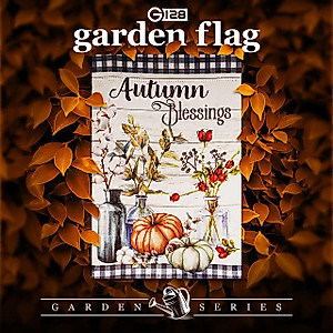G128 Garden Flag Fall Decoration Autumn Blessings Pumpkins and Flower Vases 12"x18"