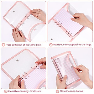NEWEST 2 Pieces Clear PVC A6 Refillable Binder Covers, Shiny 6-Ring Personal Notebook Shell, Round Ring Binder Pocket with Snap Button Lock for Filler Organizer Planner Journal Album, Pink & Purple