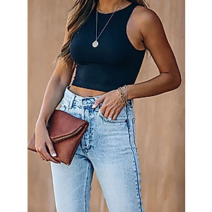 Women’s Sexy Sleeveless High Neck Racerback Cropped Tank Tops Cute Teen Girls Halter Neck Crop Tops Vest Black Small