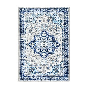 GlowSol Washable Area Rug 9x12 Boho Floral Non-Slip Rugs Vintage Low Pile Carpet Medallion Rugs for Living Room Bedroom Dining Room Office,9x12