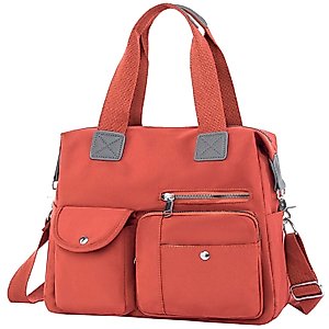 Women Utility Tote Bag Teacher Purses and Handbags for Nurses Waterproof Nylon Multi Pocket Shoulder Bags Work Bag Tote (Orange) Large