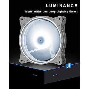120mm Computer PC Cooling Fan White LED Game Case Cooler Fan Quiet 12V Computer PC Fan with Triple Light Loop 3-Pack