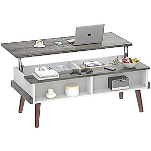 Aheaplus Lift Top Coffee Table with Storage, 43.3" Modern Center Table Lift Tabletop Wood Dining Table Pop Up Table with Open Compartment for Living Room, Home Office, Black Oak and White