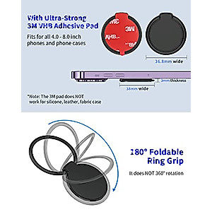 Nicwea Magnetic Phone Grip [4 Strong Magnets] Mount for All Metal Surface, Ultra-Slim Metal Phone Ring for Magnetic Car Holder Compatible with iPhone 14/13/12 Pro Max, Samsung & Any Phones, Black