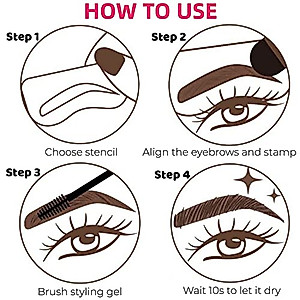 Eyebrow Stamp Stencil Kit With Clear Eyebrow Gel & 10 Reusable Eyebrow Stencils Eye Brow Tingting Kit Stamp and Stencil Brow Set Eyebrow Stamping Set Long-lasting Waterproof Effect(Dark Brown-)