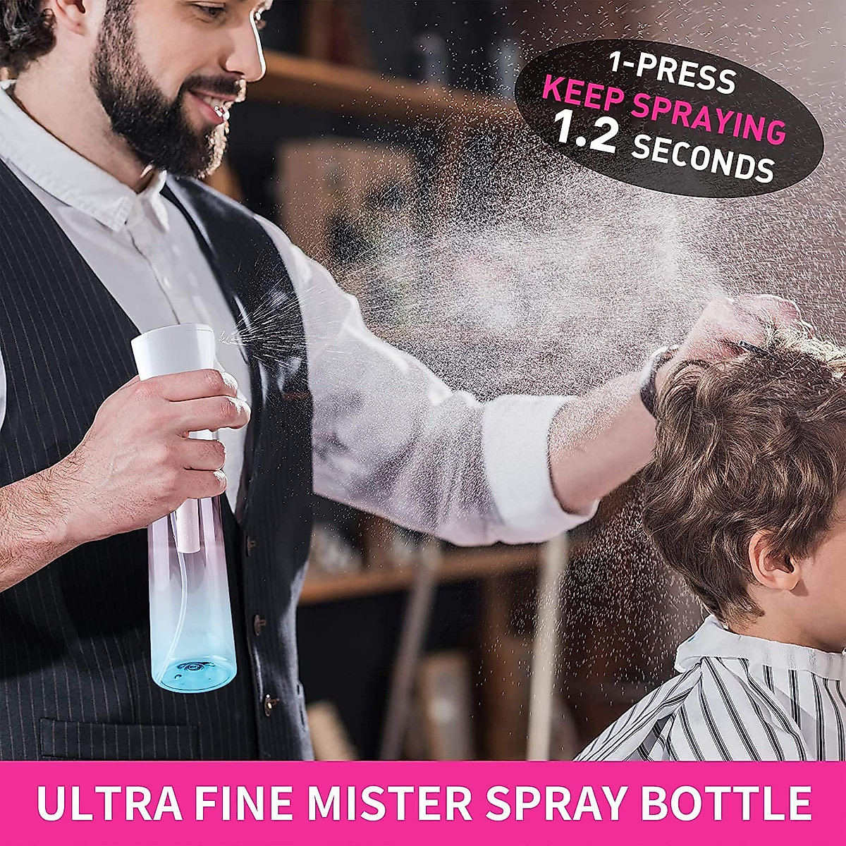 Continuous Hair Plant Mister Spray Bottle, Fine Empty Small Mist Spray Bottles, Water Alcohol Cleaning Mist Bottle for Curly Hair Styling Products,Plants,Barber Accessories