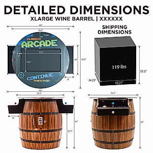 Creative Arcades Commercial Grade 26" XL Wine Barrel Style Pub Arcade Machine | Thick Tempered Glass Top | Classic Games | 2 Sanwa Joysticks | 2 Stools