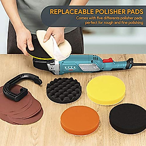 ENEACRO Car Polisher, Rotary Buffer Polisher Waxer, 12 Amp 6-inch/7-inch Variable Speed 1000-3500RPM, Detachable Handle Perfect for Boat, Car Polishing and Home Appliance (12Amp)