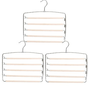 5 Layers Stainless Steel Pants Hangers Non-Slip Foam Padded Swing Arm Space Saving Clothes Slack Hangers(3 Pack) for Jeans, Suit Pants