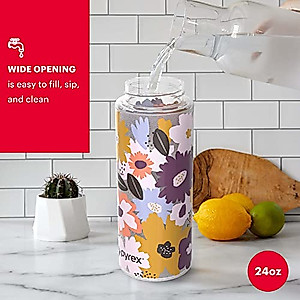 Pyrex 24-Oz Color Changing Water Bottle with Flip-Top Lid, Leakproof and Textured Glass Reusable, Eco-Friendly, BPA-Free Silicone Coating, Happy Floral