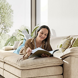 LINSY HOME Sofa Chair with Movable Ottoman - Corduroy Cloud Couch Chair Soft Comfy Modern Sofa Chaise Set Single Sleeper Chair Bed for Living Room Apartment Office (Beige, 1-Seat & 1-Ottoman)