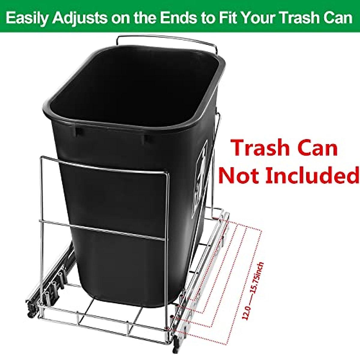 Ormeli Pull Out Trash Can Under Cabinet, Adjustable Garbage SlideOut Shelf for Kitchen, Roll-Out Sliding Rack for Waste Can Under Kitchen Sink/Panty, Trash Can Not Included