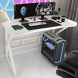 Natwind 47" Ergonomic Gaming Desk K-Shaped Computer PC White Desk Kid Student Writing Study Table Simple Modern Elegant Style Game Table Gamer Workstation for Home Office Bedroom（White）