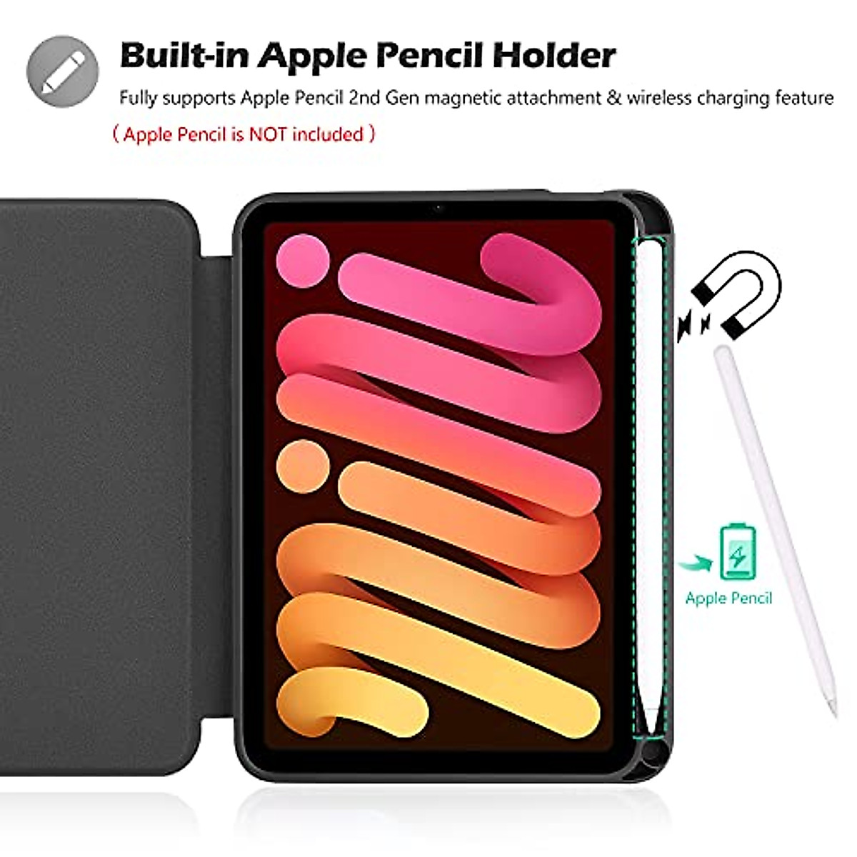 ProCase Cover for iPad Mini (A17 Pro) 2024 / iPad Mini 6 Case 2021 Mini 6th Generation Case with Pencil Holder, Slim Smart Folio Stand Cover Shockproof Protective Cases for iPad Mini 8.3 Inch -Black