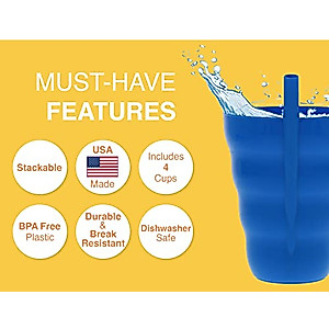 Arrow Home Products Sip A Cup with Built in Straw, 10oz, 4pk - BPA-free Straw Cups for Kids Great for Everyday Use - Made in the USA, Stackable Kids Straw Cups - Purple, Blue, Green, Orange