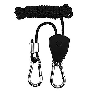 2 Pairs 1/8 inch Adjustable Heavy Duty Rope Hanger - Reinforced Metal Internal Gears Ratchets foe Growing Light Fixtures, Loose-Proof Design, 8-ft Long & 150lbs Weight Capacity