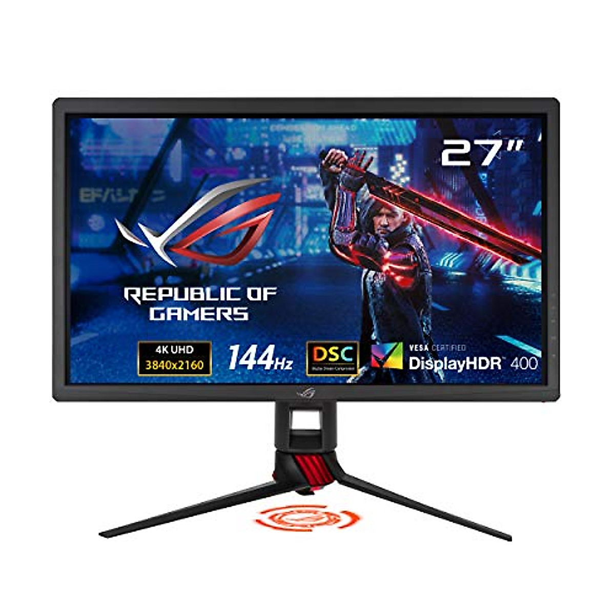 ASUS ROG Strix XG27UQ 27” HDR DSC Gaming Monitor, 4K (3840 x 2160), 144Hz, IPS, 1ms, Adaptive Sync, DisplayHDR 400, DCI-P3 90%, Eye Care, HDMI DisplayPort USB, Aura Sync (Renewed)