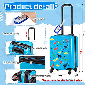 Redbaker 6 Pcs Kids Luggage Set 18 Inch Kids Rolling Luggage Gift for Christmas Kids Suitcase for Girls Boys Kids Suitcase(Dark Blue, Dinosaur Style)