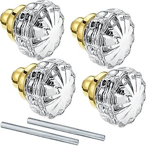 Amylove 2 Set Glass Door Knobs Mortise Style Fluted Crystal Antique Door Knobs with Spindle Antique Doorknobs for Home Interior(Gold,Basic)
