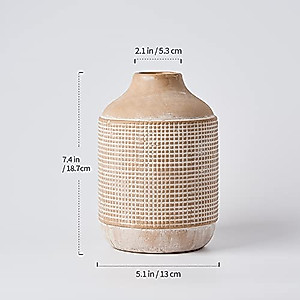 SIDUCAL Ceramic Rustic Farmhouse Vase, Sand Glaze Finish Boho Vase, Pottery Decorative Flower Vase for Home Decor, Table, Living Room Decoration, Shelf Decor, Mantel, 7 Inch, Beige