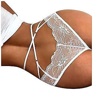 Women's Lace Patchwork Panties See Through Briefs Bowknot Soft Lingerie Criss Cross Invisible Panty Sexy Nightwear White
