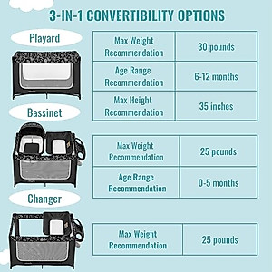 Dream On Me Emily Rose Deluxe Playard in Black and White with Infant Bassinet and Changing Tray, Lightweight Portable and Convertible Playard for Baby, Breathable Mesh Sides and Soft Fabric