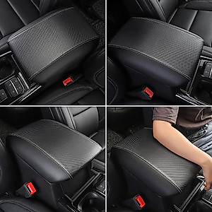 INTGET Car Center Console Armrest Cover for 2023 2022 Ford Explorer Accessories 2020 2021 Leather Middle Arm Rest Dog Seat Cover Console Lid Protector(Carbon Fiber Leather)