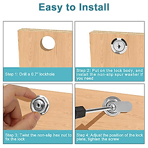 Cam Locks Cabinet Lock Keyed Alike, 5/8'' (Length) Cylinder Fits on 3/8'' Max Panel Thickness, 2pcs Secure File Drawer Mailbox RV Storage Replacement Set, Chrome-Finish Zinc Alloy
