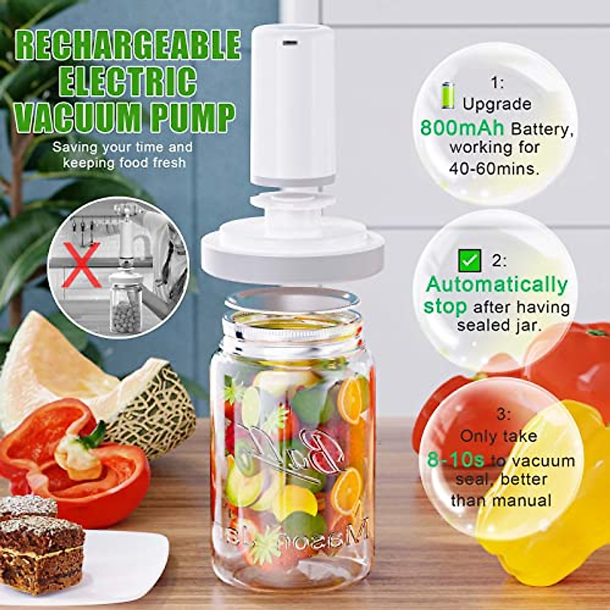 Eazy2hD Mason Jar Vacuum Sealer, Electric Vacuum Sealer for Jars Compatible with FoodSaver Canning Sealer, Jar Vacuum Sealer Attachment Kit for Food Storage with Wide & Regular Mouth Mason Jars